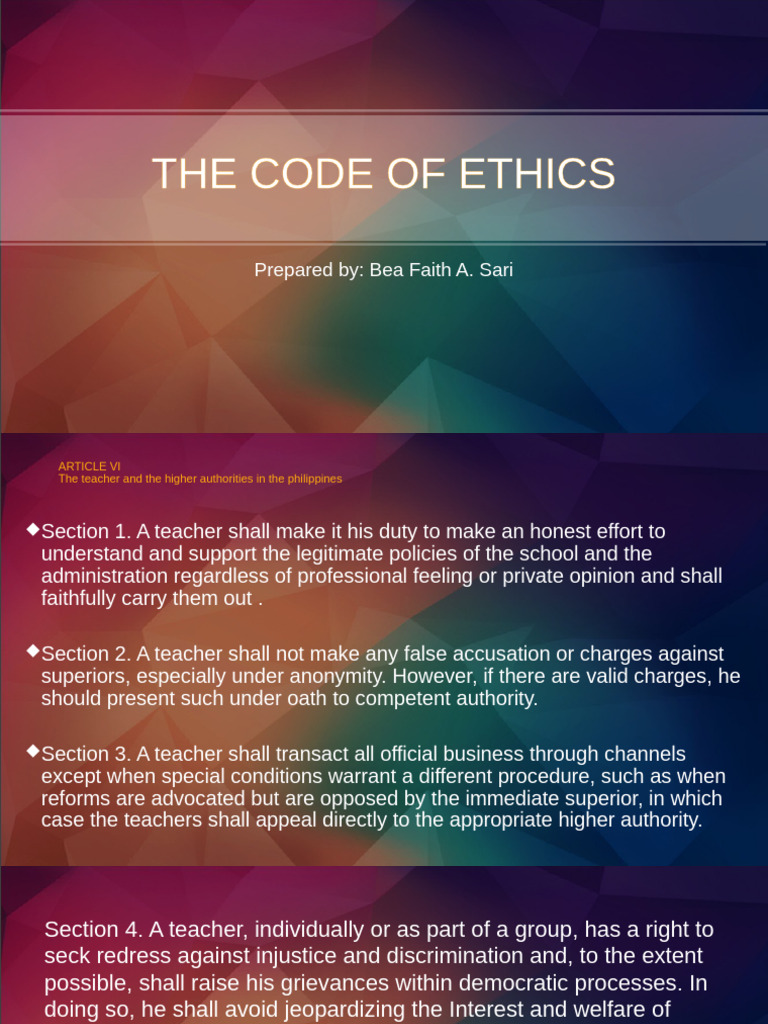 The Code of Ethics Report | PDF | Teachers | Justice