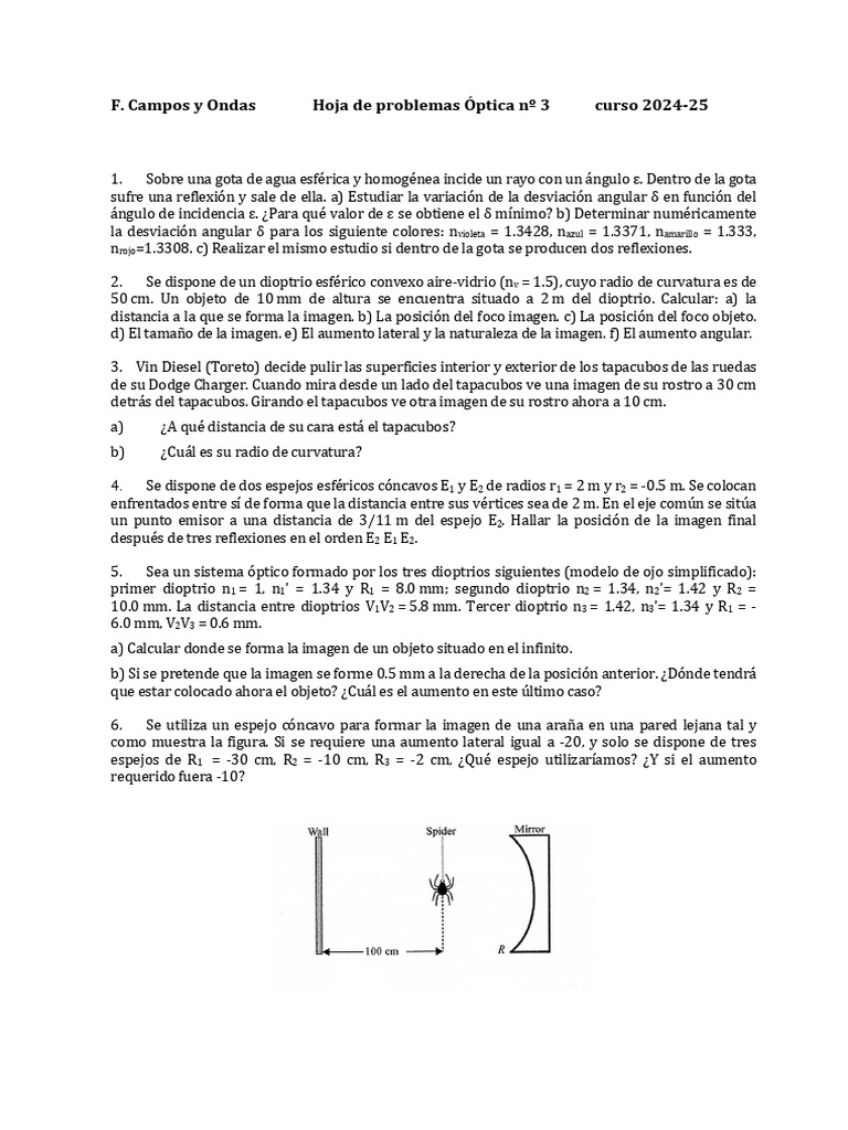 Problemas Hoja3 | PDF | Reflexión (Física) | Física Aplicada e Interdisciplinaria