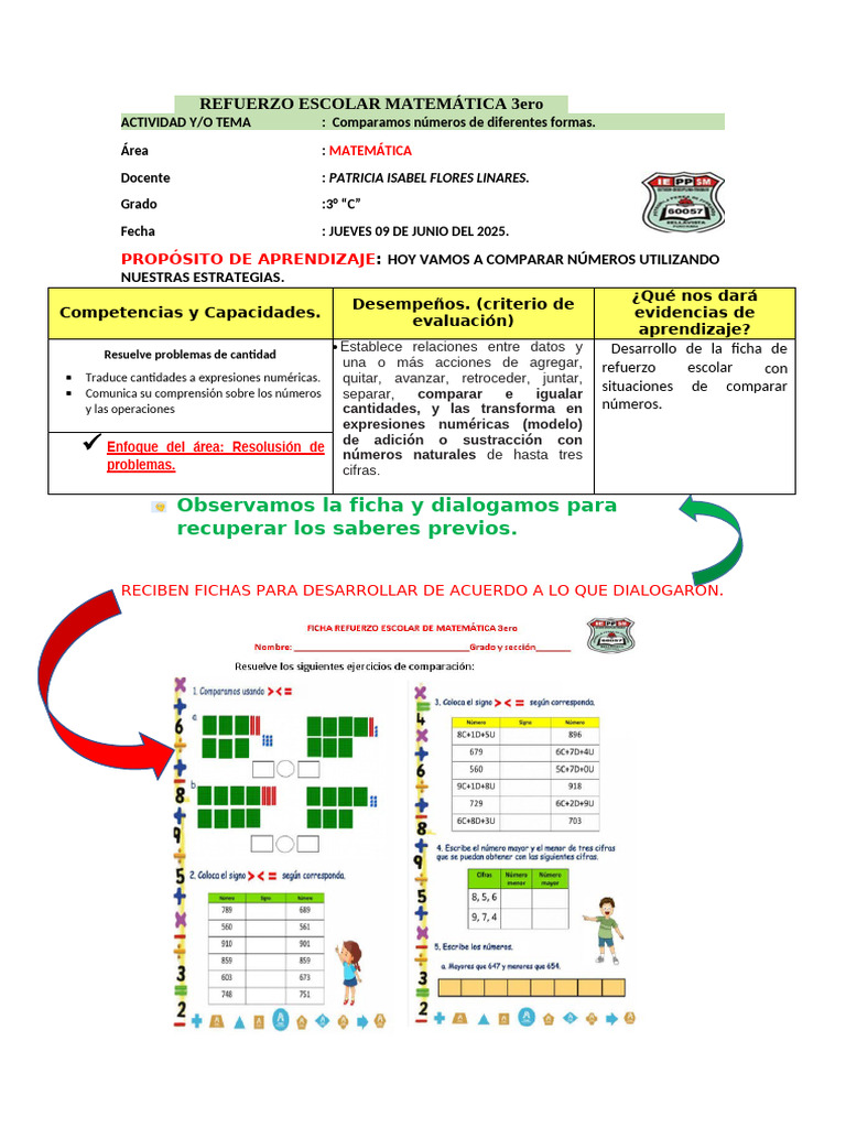 REFUERZO ESCOLAR MATEMÁTICA 3ero Comparamos Números de Diferentes ...