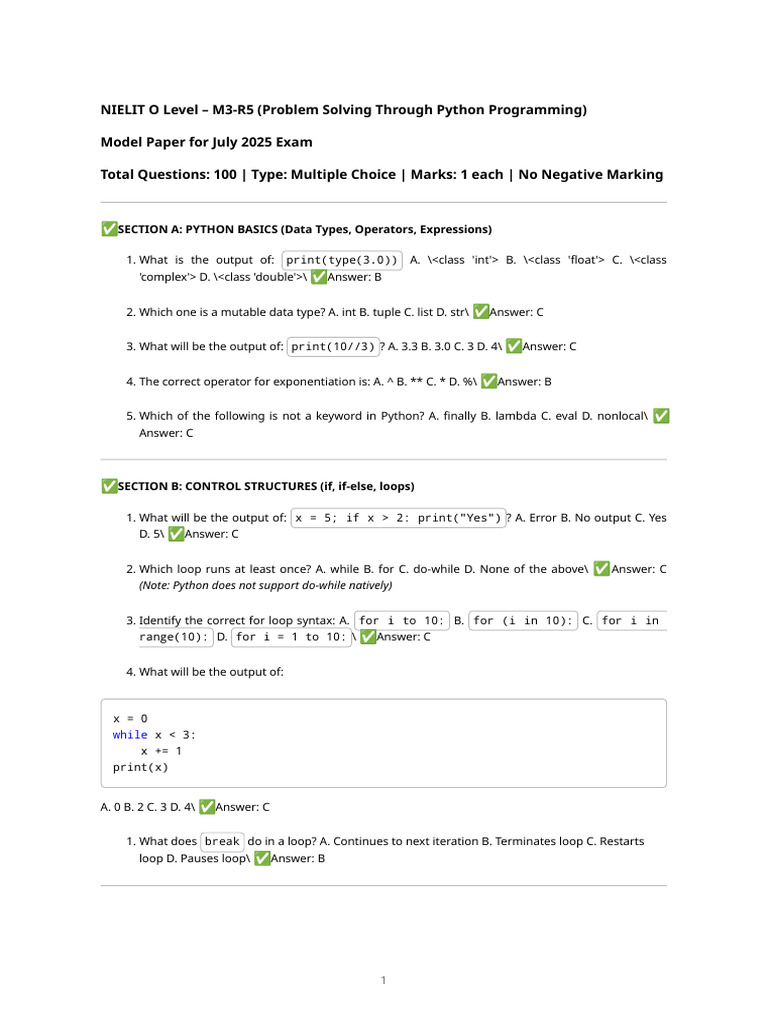 M3r5 Model Question Paper | PDF | Python (Programming Language ...