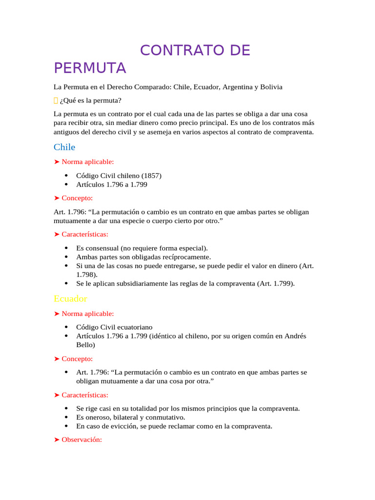 Contrato de Permuta en Chile | PDF | Ley común | Derecho privado