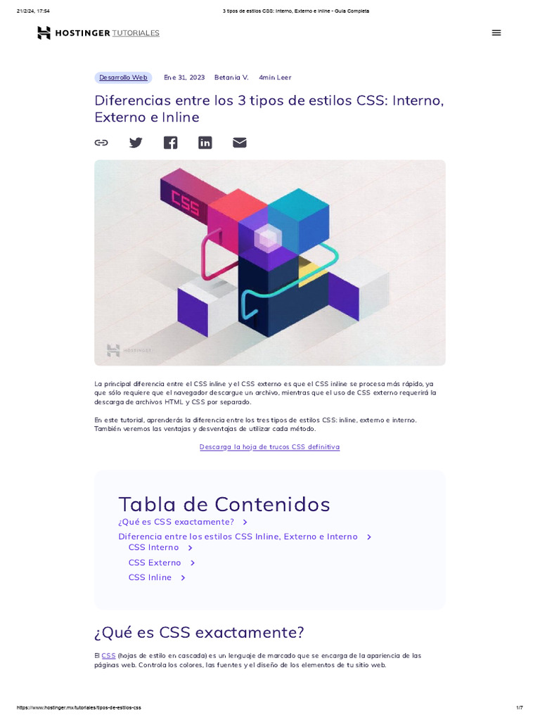 3 Tipos de Estilos CSS - Interno, Externo e Inline - Guía Completa | PDF | HTML | Informática