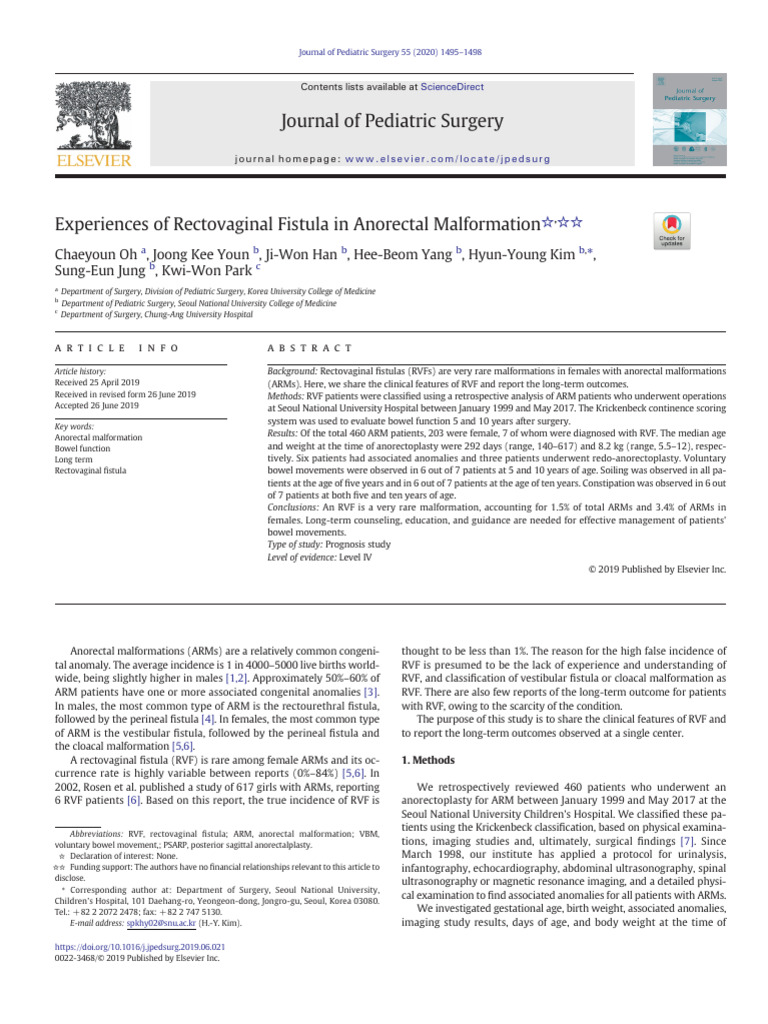 Rectovaginal Fistula in Anorectal Malformation | PDF | Medical ...