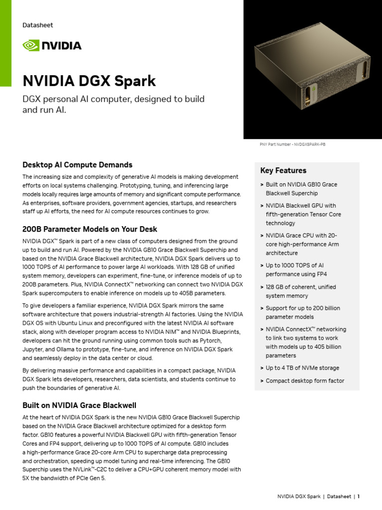 Nvidia DGX Spark Workstation Datasheet | PDF | Graphics Processing Unit | Computer Architecture