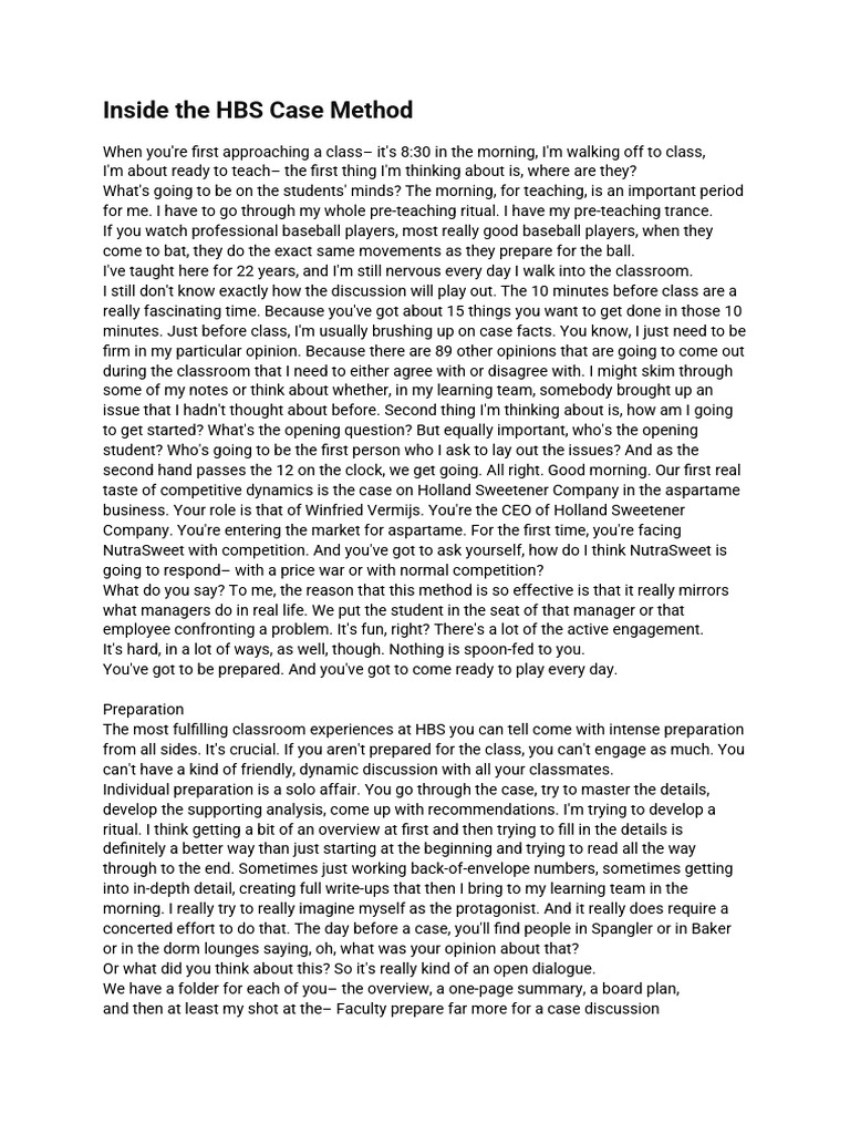 Inside The HBS Case Method | PDF | Debt | Deleveraging