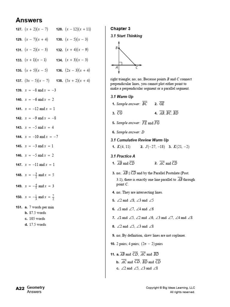 Chapter 3 Geometry Answers | PDF | Perpendicular | Angle