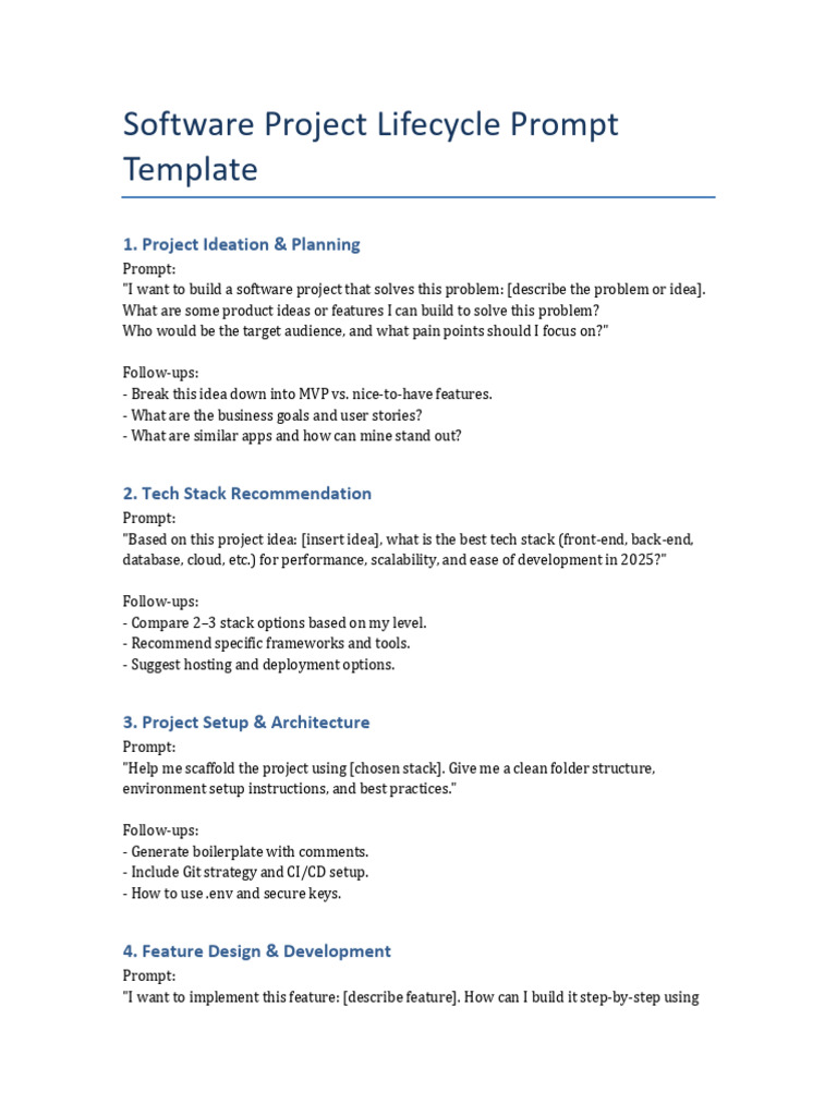 Software Project Lifecycle Prompts Template | PDF | Software Bug | Software