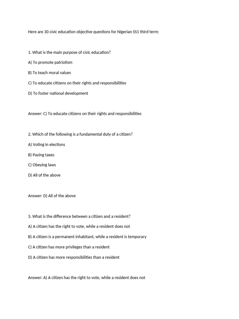 SS 1 | PDF | Citizenship | Civic Engagement