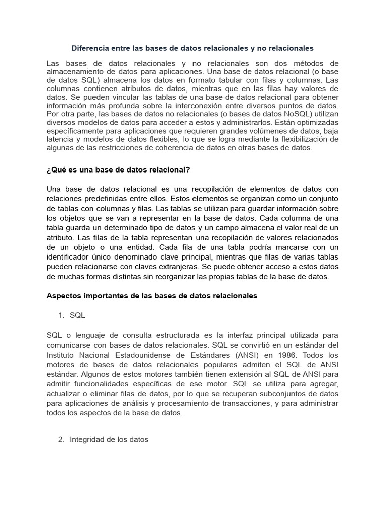 Bases de Datos Relacionales y No Relacionales | PDF | No Sql | Bases de datos