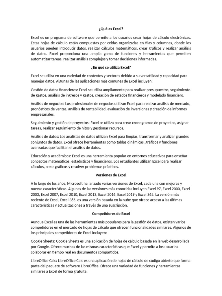 Tarea 1 Qué Es Excel | PDF | Microsoft Excel | Informática