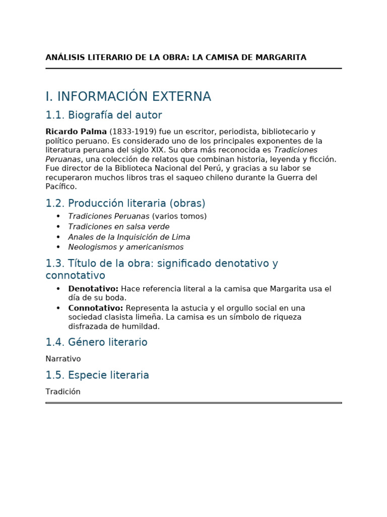 Análisis de "La camisa de Margarita" | PDF | Perú