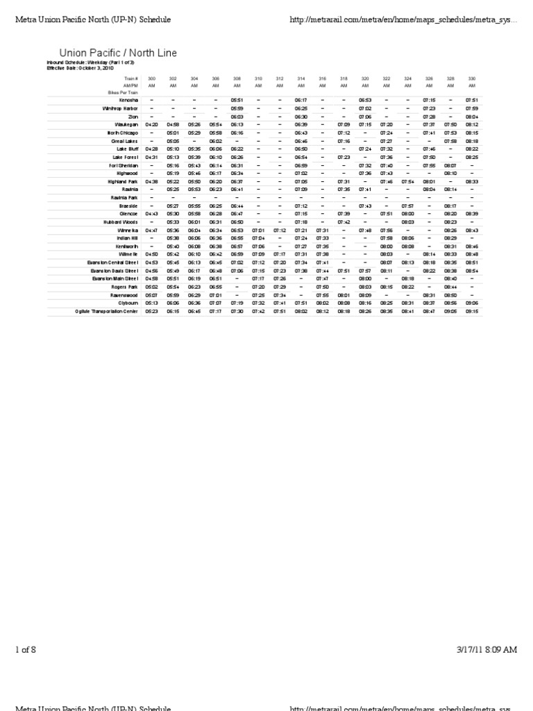 “Metra Union Pacific North (UP-N) Schedule” | Holidays | Railroads Of ...