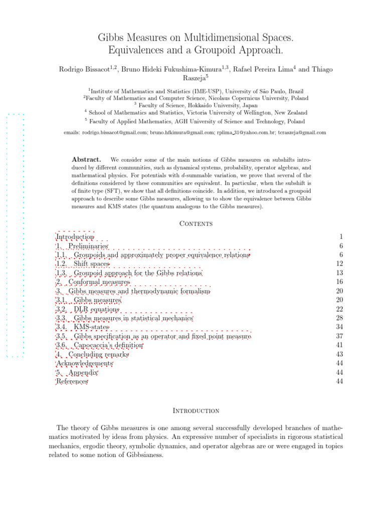 Gibbs Measures On Multidimensional Spaces. Equivalences and A Groupoid ...