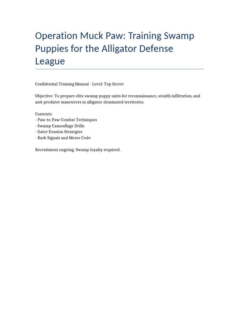 Operation Muck Paw Training Swamp Puppies For The Alligator Defense ...