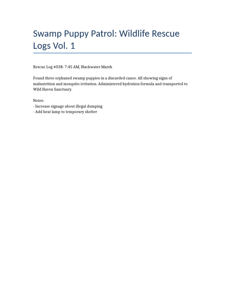 Swamp Puppy Patrol Wildlife Rescue Logs Vol. 1 | PDF