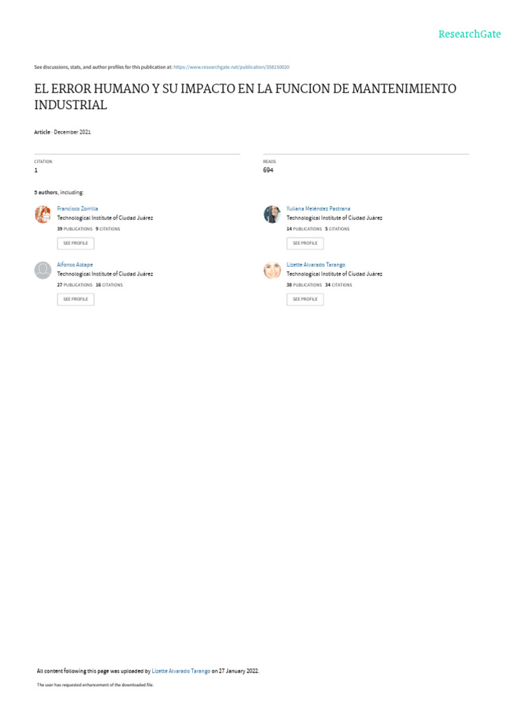 Impacto del Error Humano en Mantenimiento | PDF | Ingeniería de ...
