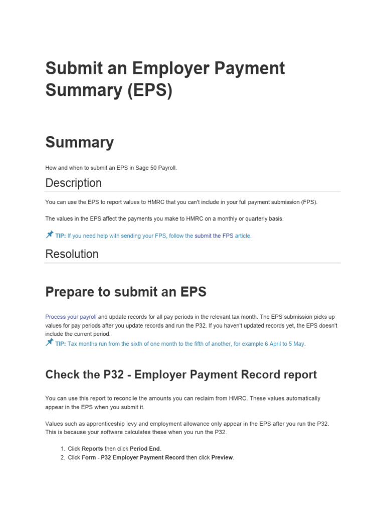 Submitting Employer Payment Summary (EPS) | PDF | Tax Refund | Payroll