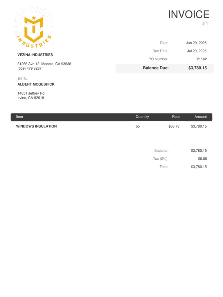 Window Insulation Invoice | PDF