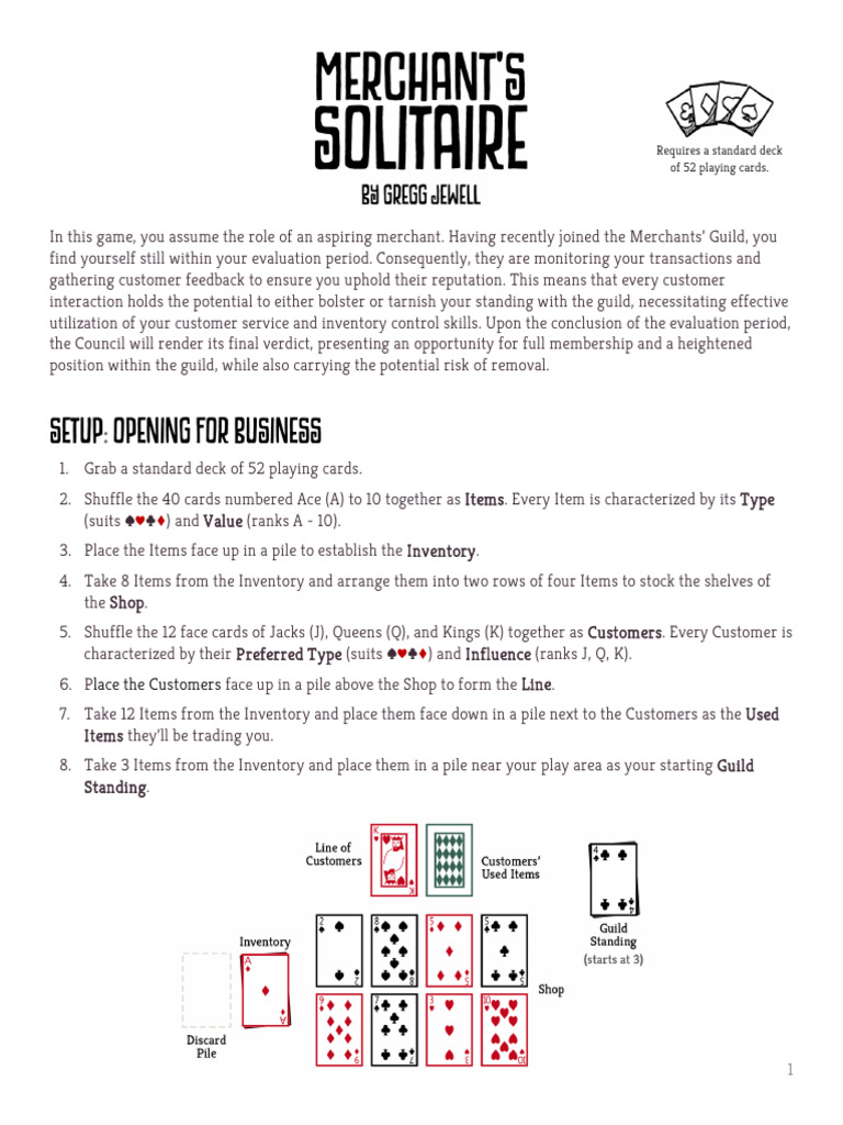Merchant Solitaire Game Rules | PDF | Playing Cards | Inventory