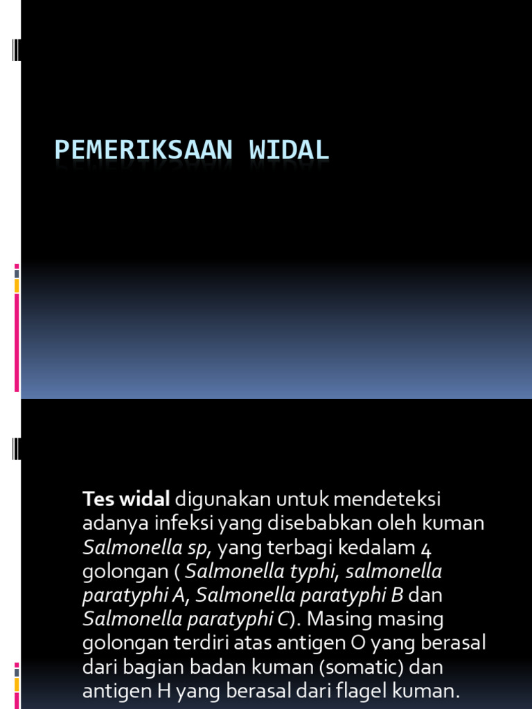 Pemeriksaan Tes Widal untuk Infeksi Salmonella | PDF