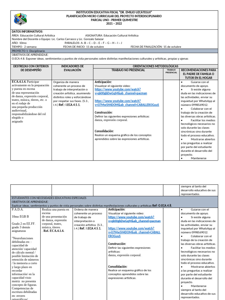 FORMATO PLAN MICRO Proy. 1 Sem. 2 | PDF | Aprendizaje | Comprensión lectora