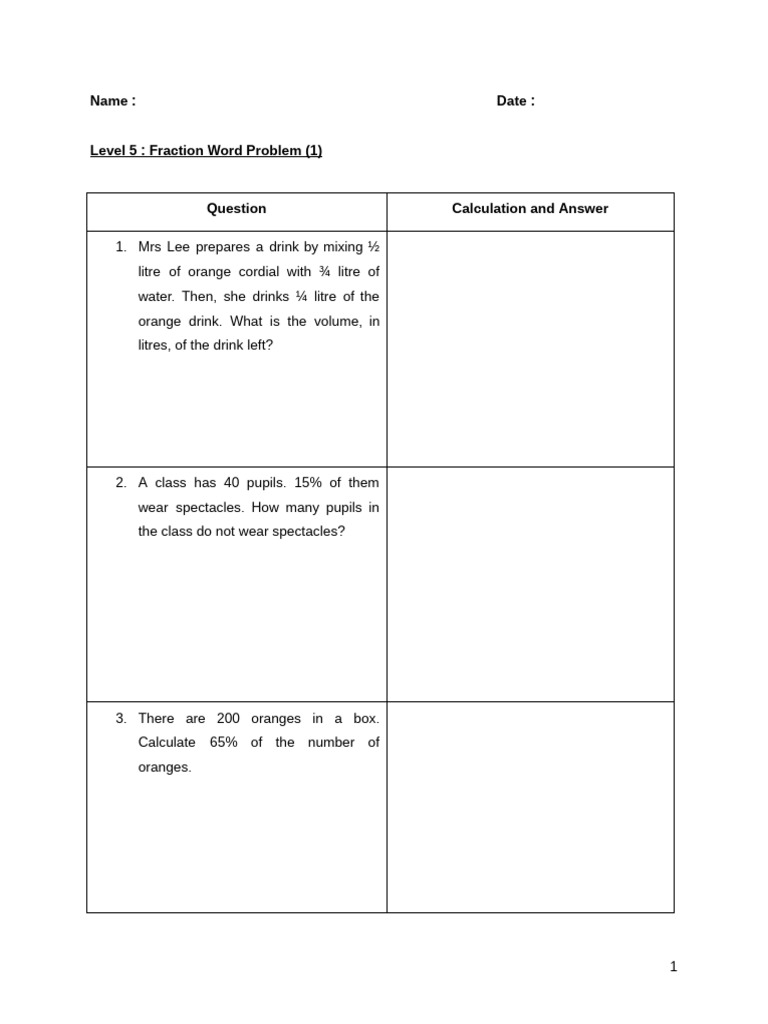 Level 5 Fraction Word Problems | PDF
