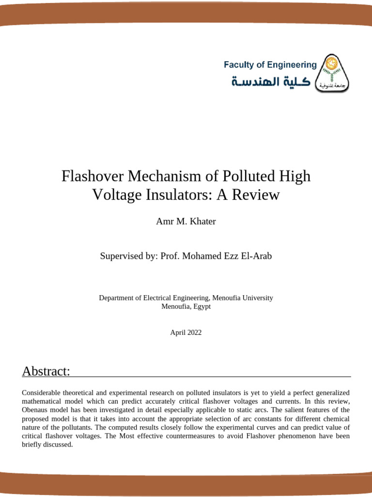 HV Flashover Report-Amr Khater | PDF | Insulator (Electricity) | Electric Arc