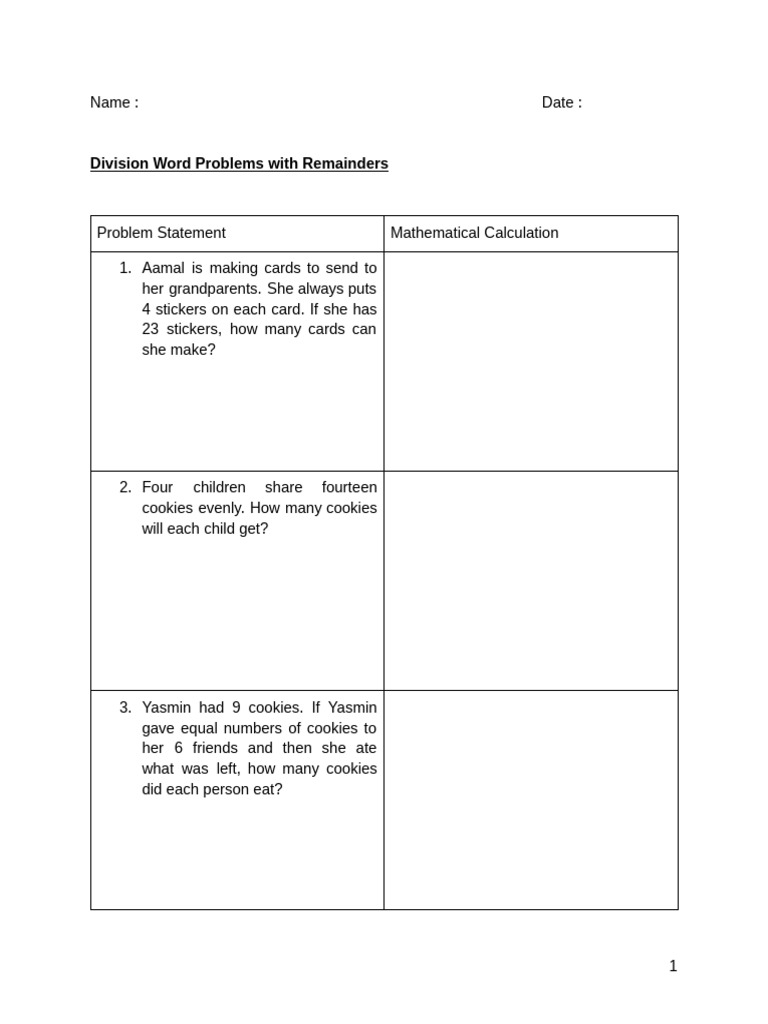 Div Word Prob With Remainders | PDF