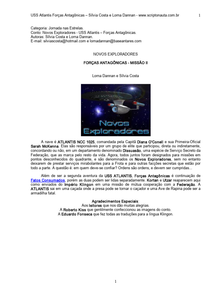 USS Atlantis - Livro II Forças Antagônicas | PDF | Klingon | Pensamento