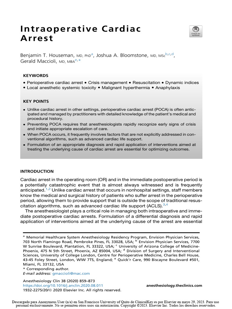 2020, Intraoperative Cardiac Arrest | PDF | Shock (Circulatory ...