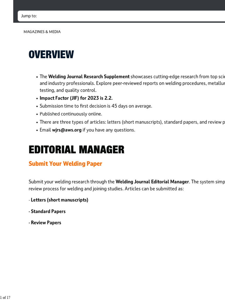 Welding Journal Research Overview 2023 | PDF | Welding | Construction