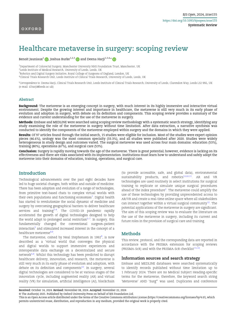 Metaverse in Surgery: A Scoping Review | PDF | Virtual Reality ...
