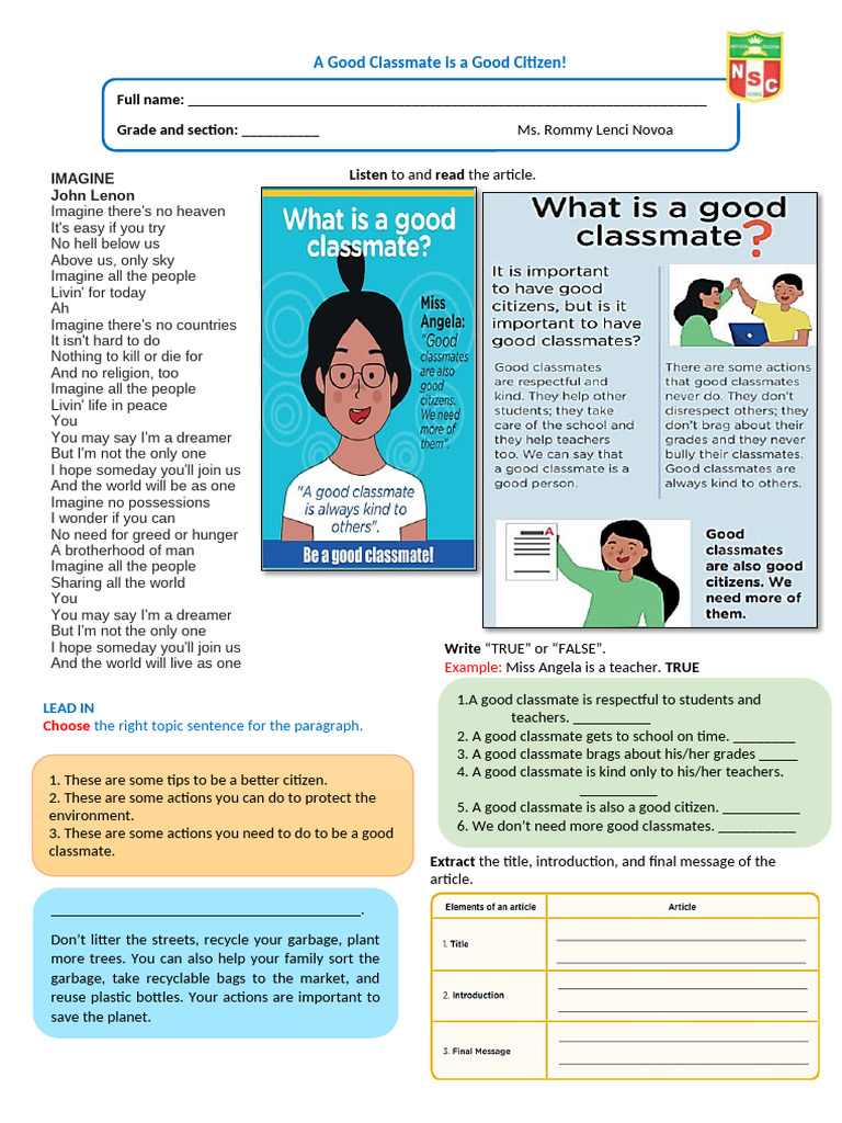 "Becoming a Good Classmate and Citizen" | PDF