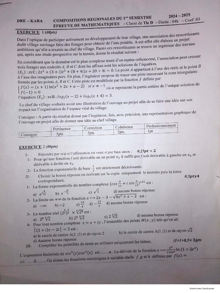CRPS Kara Épreuves de Maths A Et D | PDF