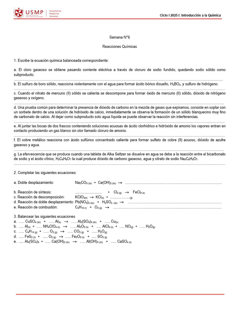 Reacciones Practica 1 Ejercicios | PDF | Ácido | Cloruro
