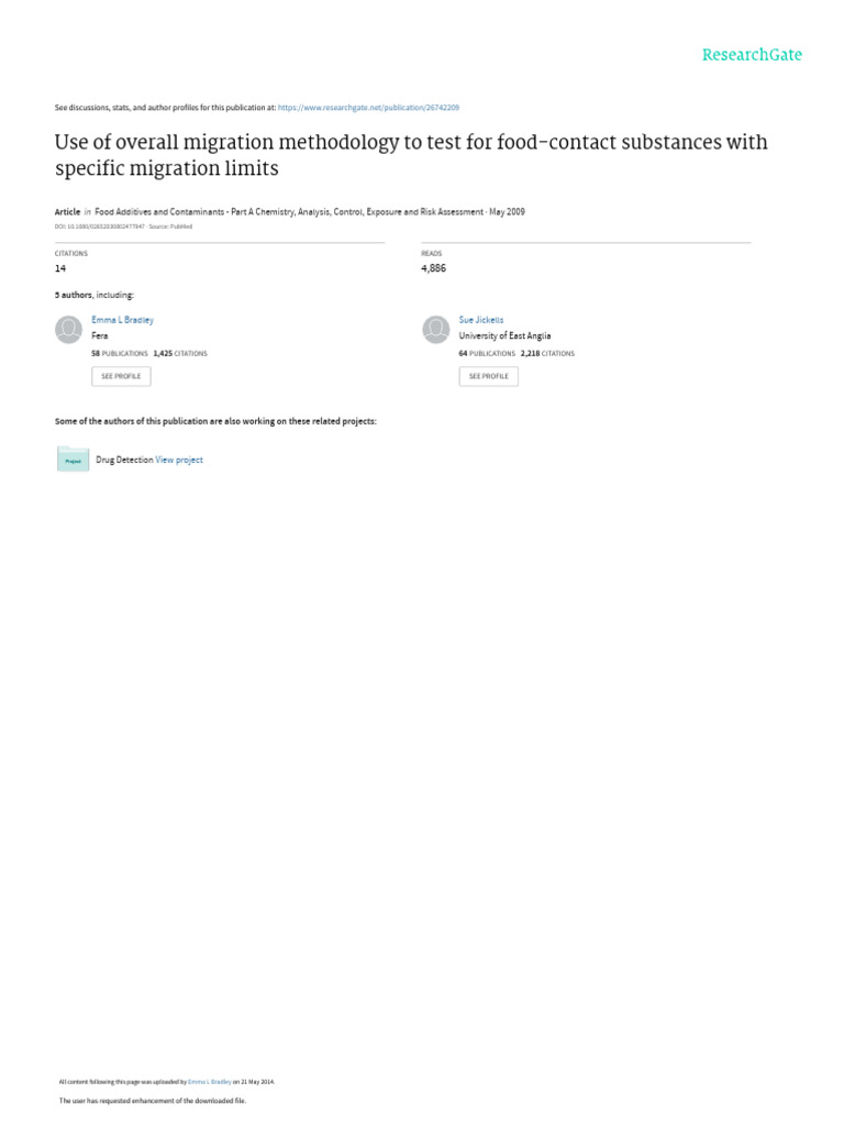 Migration Testing for Food Contact Substances | PDF | Plastic | Evaporation