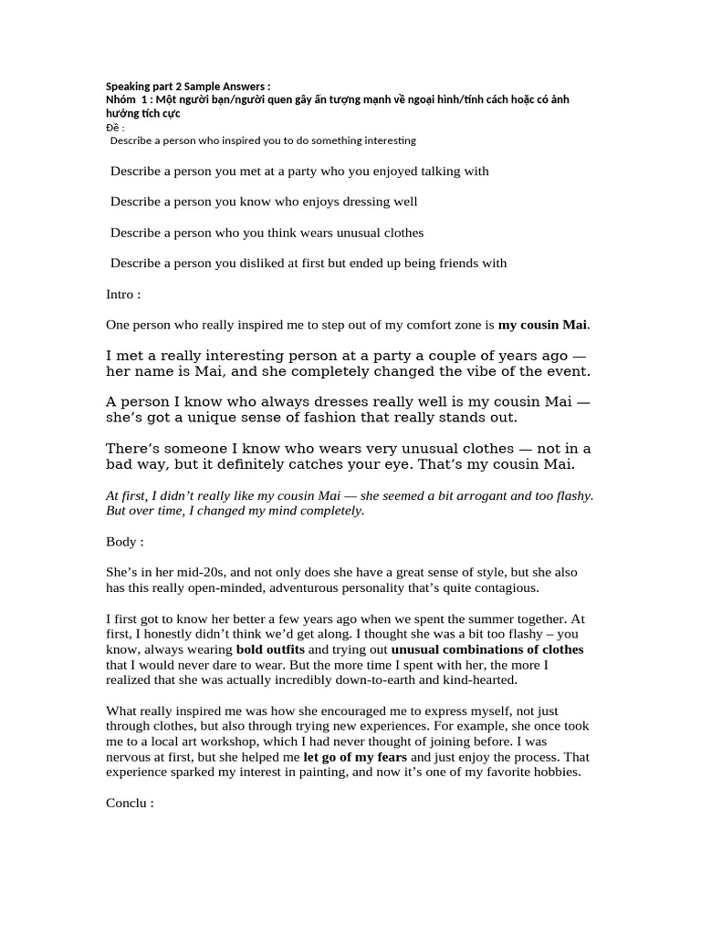 Speaking Part 2 Sample Answers | PDF