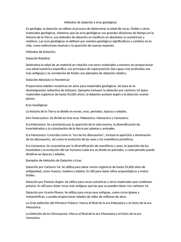 Métodos de Datación y Eras Geológicas | PDF | Geología | Escala de ...