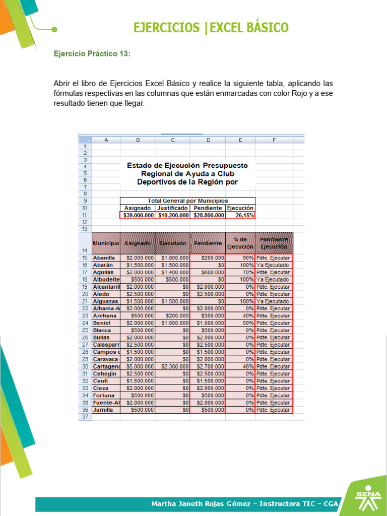 Ejerc Excel 13 | PDF