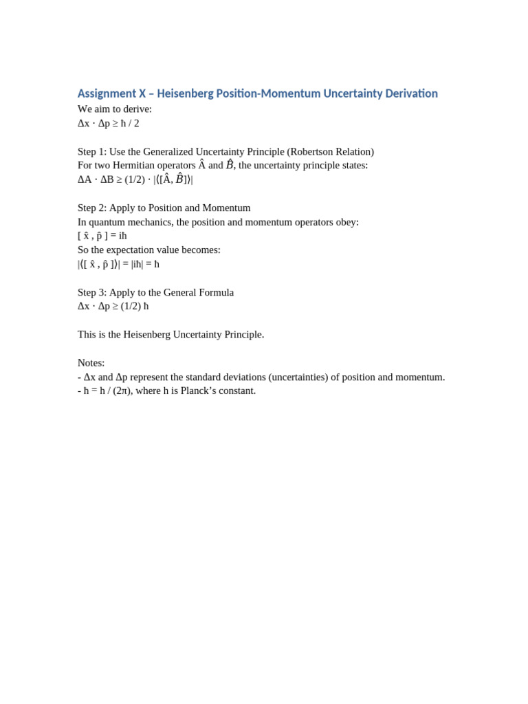 Heisenberg Uncertainty Assignment | PDF