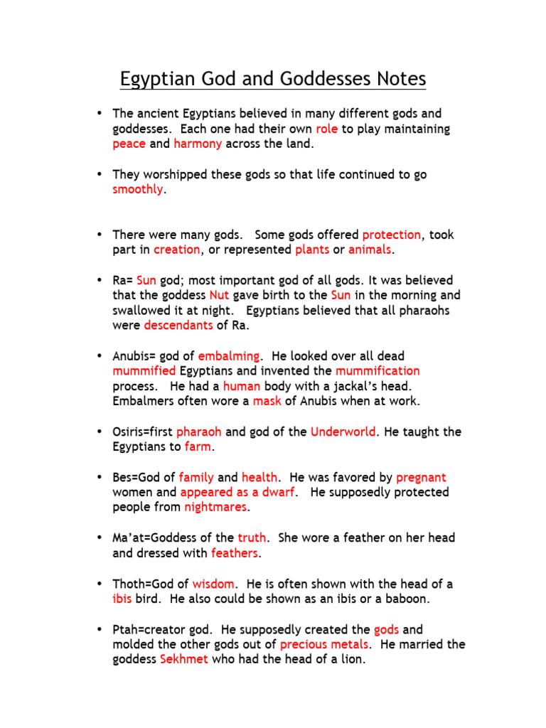 Egyptian God and Goddesses Notes Author Palmyra Area School District ...