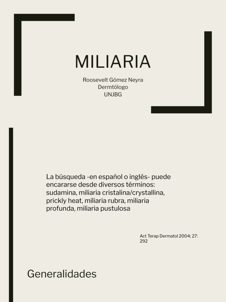 Miliaria | PDF | Enfermedades y trastornos | Especialidades Medicas