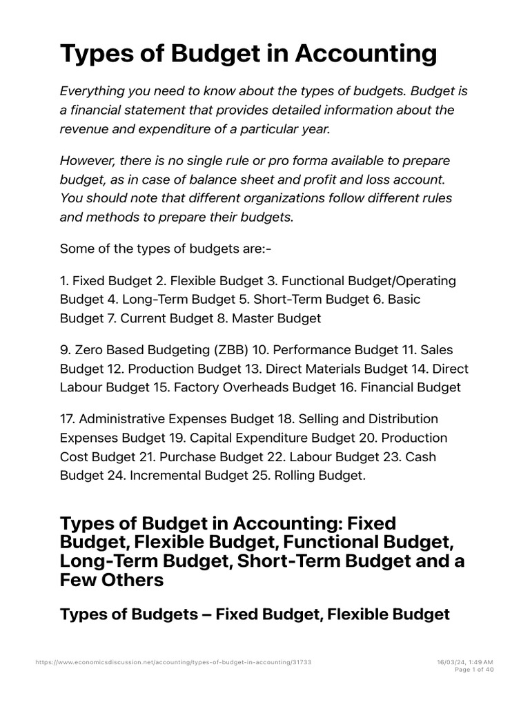 Types of Budgets in Accounting | PDF | Budget | Expense
