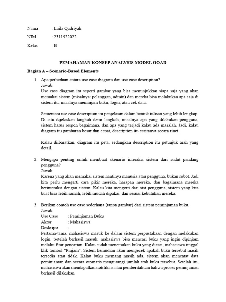Pemahaman Konsep Analysis Model Ooad - Laila Qadriyah - 2311522022 | PDF