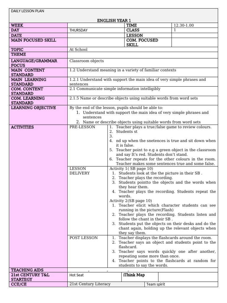 RPH Year 1 at School | PDF | Lesson Plan | Teachers