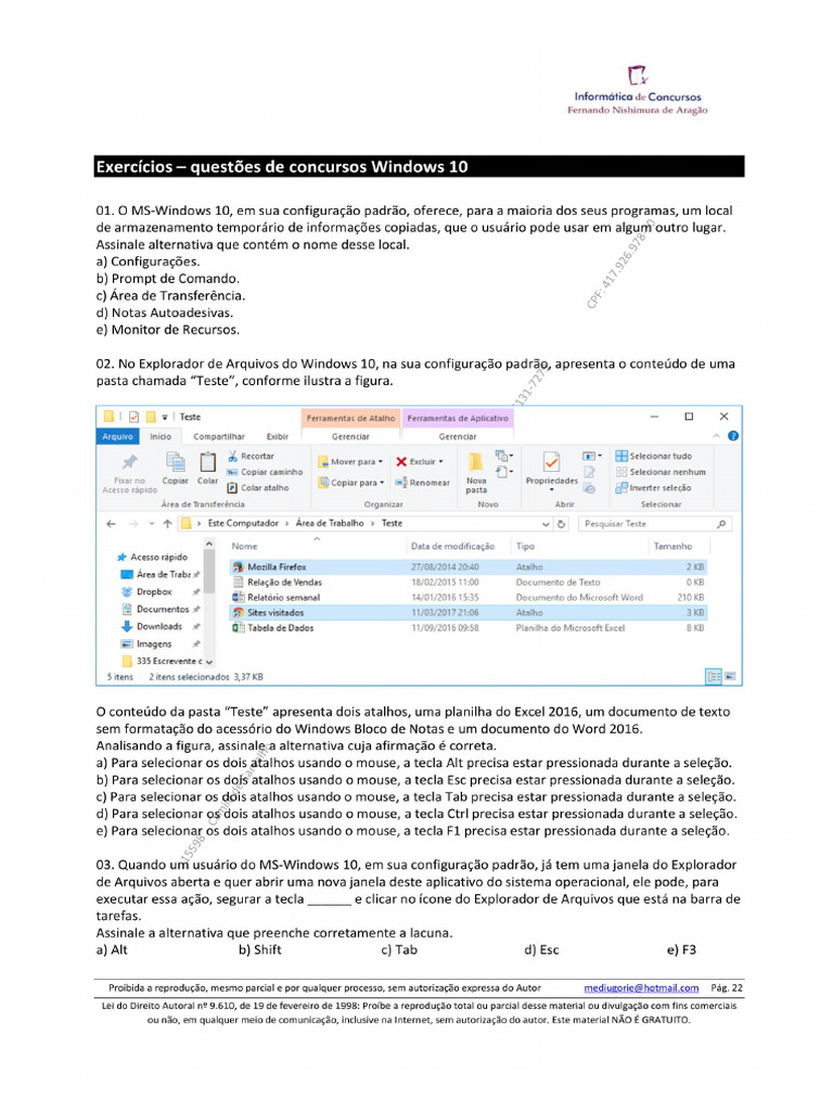 Curso de Informática-Aula3-Exercicios Do Windows 10 | PDF