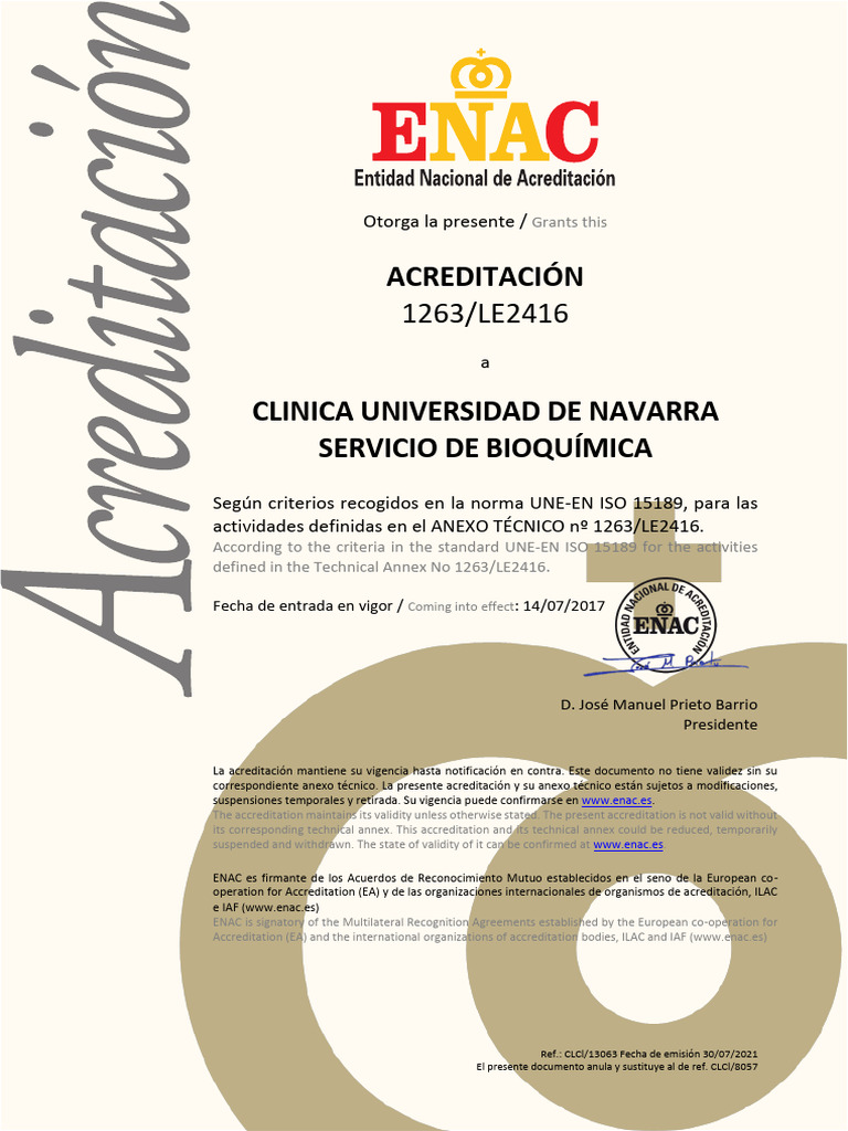 Certificado Acreditación ENAC - 3116 - LE - 2416 - Rev1 2021 - 2023 | PDF