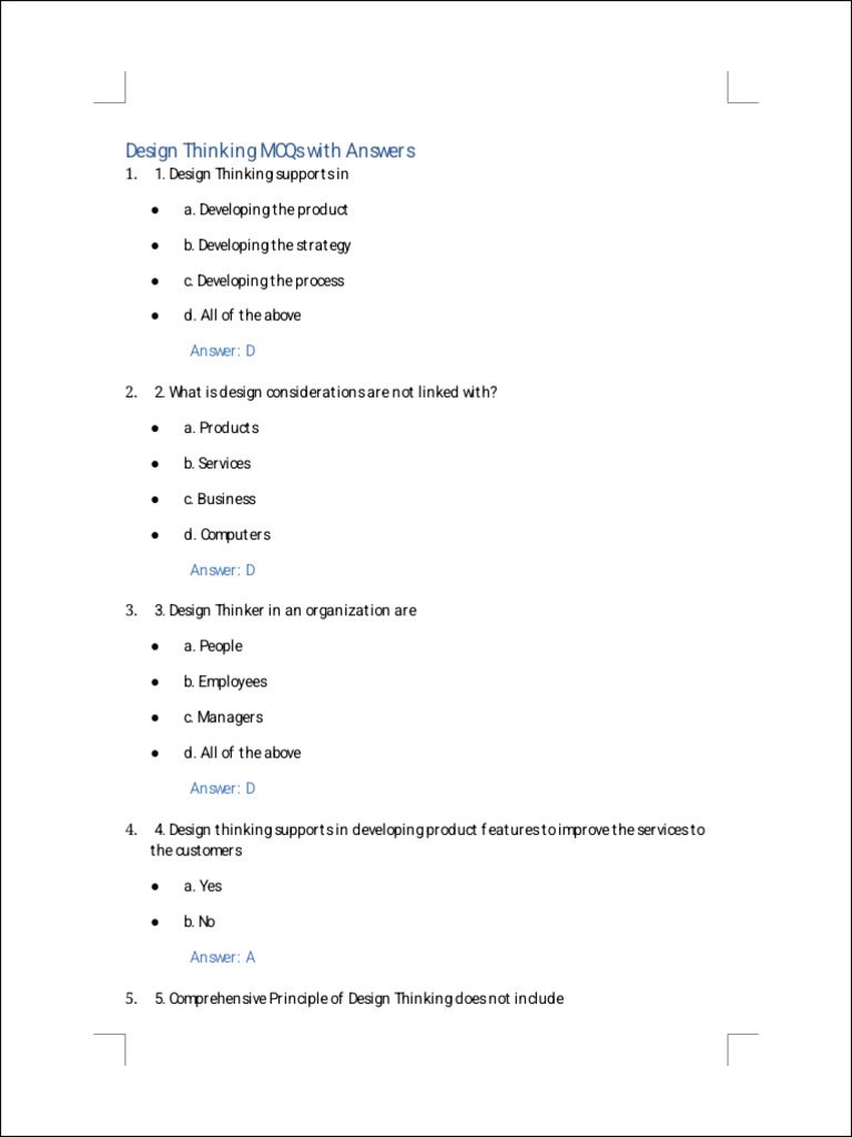 Design Thinking MCQs Answers Complete | PDF | Design Thinking | Empathy
