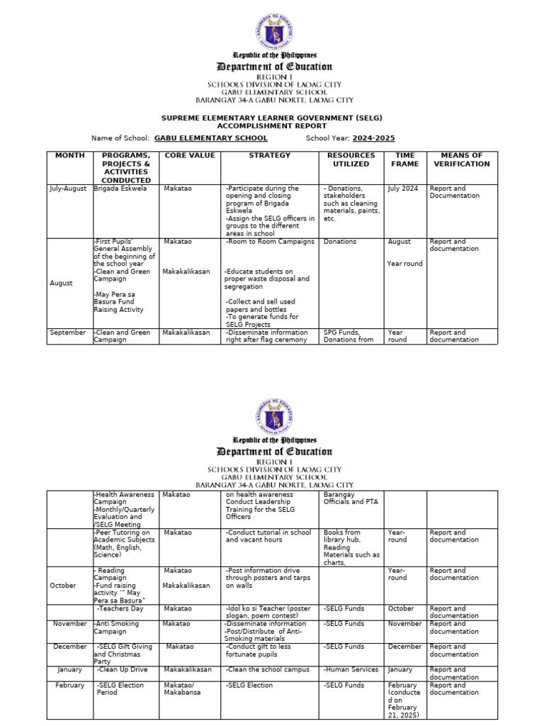 SY2024 2025 Accomplishment Report | PDF