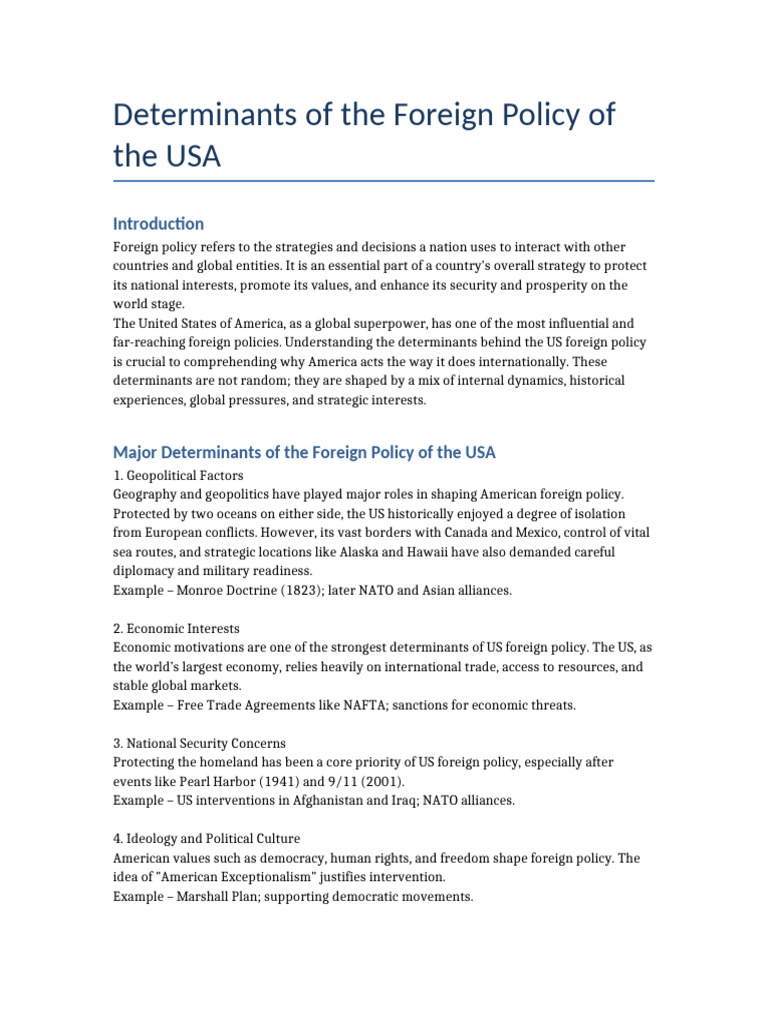 Key Determinants of US Foreign Policy | PDF | Foreign Policy Of The ...